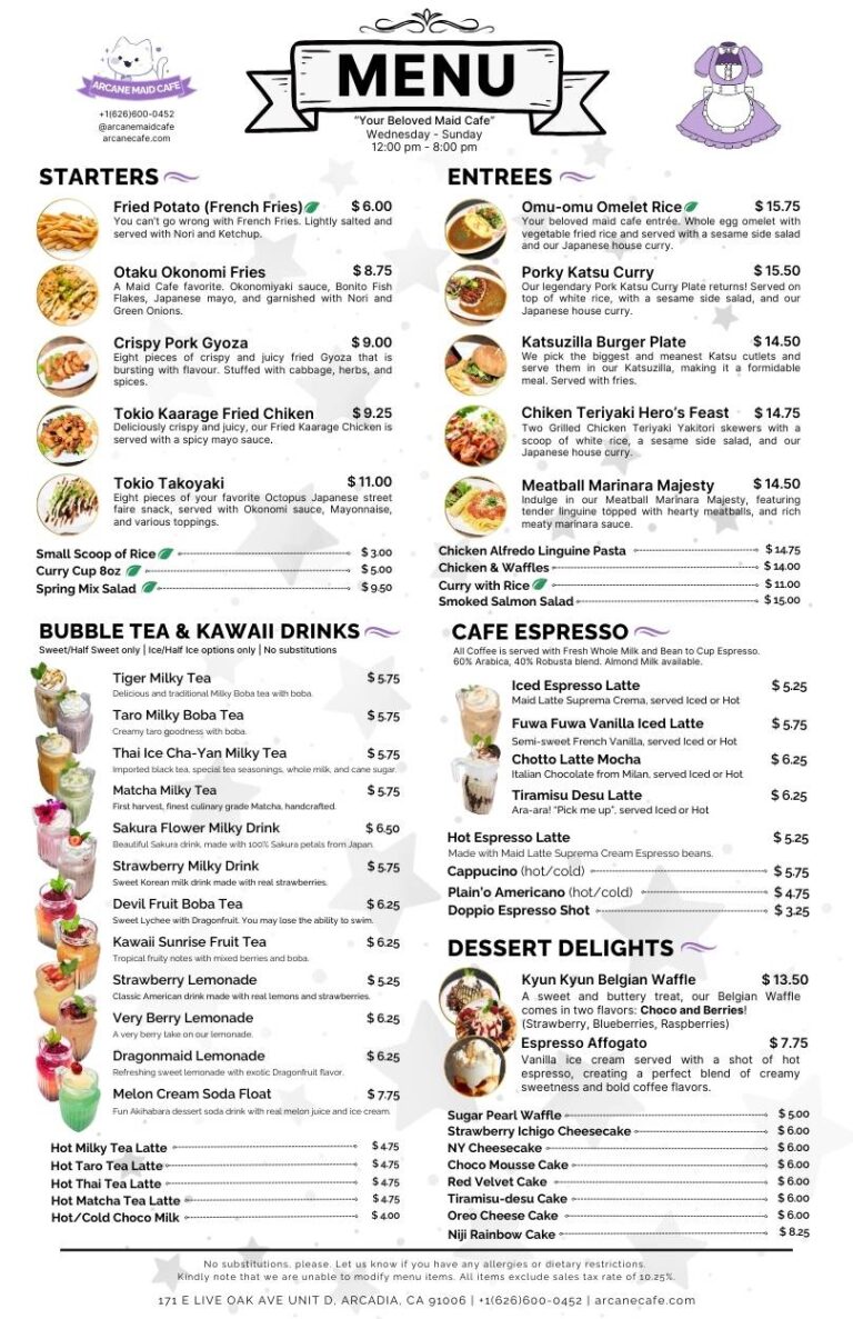 Menu – Arcane Maid Cafe