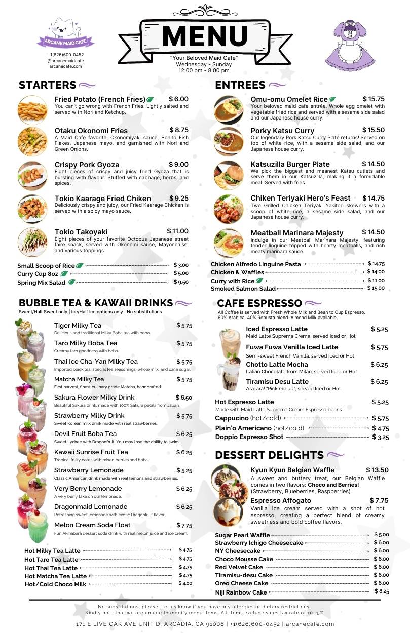 Menu – Arcane Maid Cafe